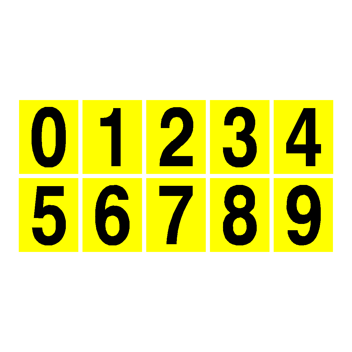Yellow Number Sign Pack 0 to 9 | Safety-Label.co.uk