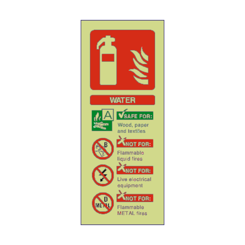 Water Fire Extinguisher Photoluminescent Sign | Safety-Label.co.uk