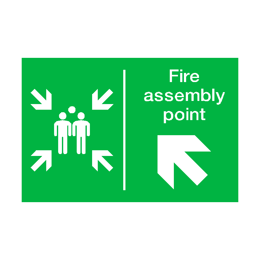Fire Assembly Point Arrow Up Left Sign | Safety-Label.co.uk