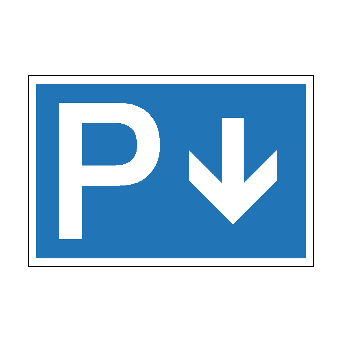 Parking P Sign Arrow Down (Blue) | Safety-Label.co.uk