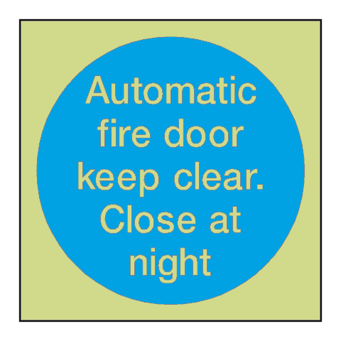 Automatic Fire Door Keep Clear Close At Night Photoluminescent Sticker