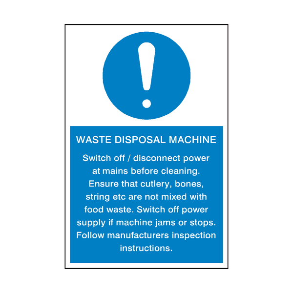 Waste Disposal Machine Mandatory Sticker | Safety-Label.co.uk
