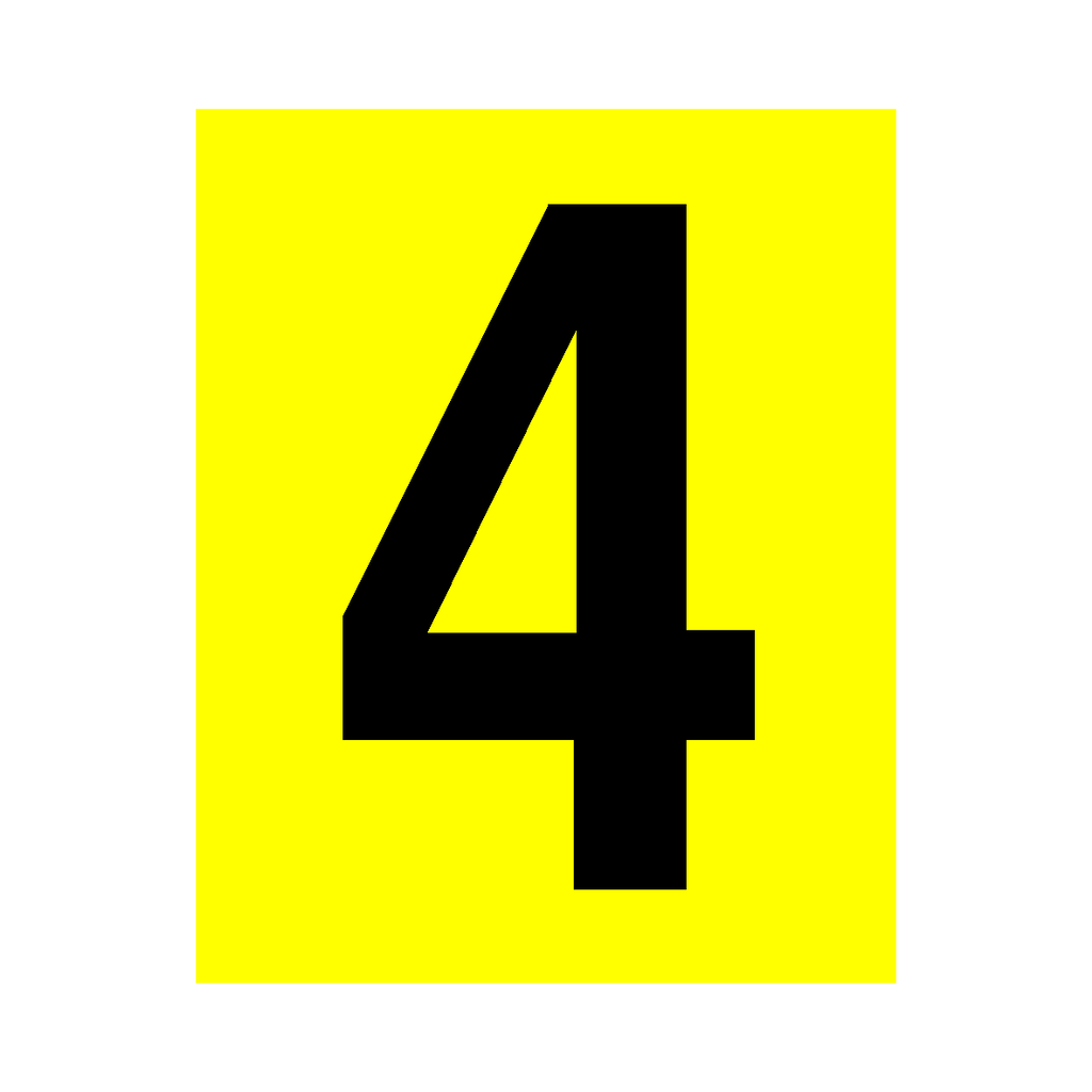 Yellow Number Sticker 1 To 4 - Pack of 2 (10 Of Each)