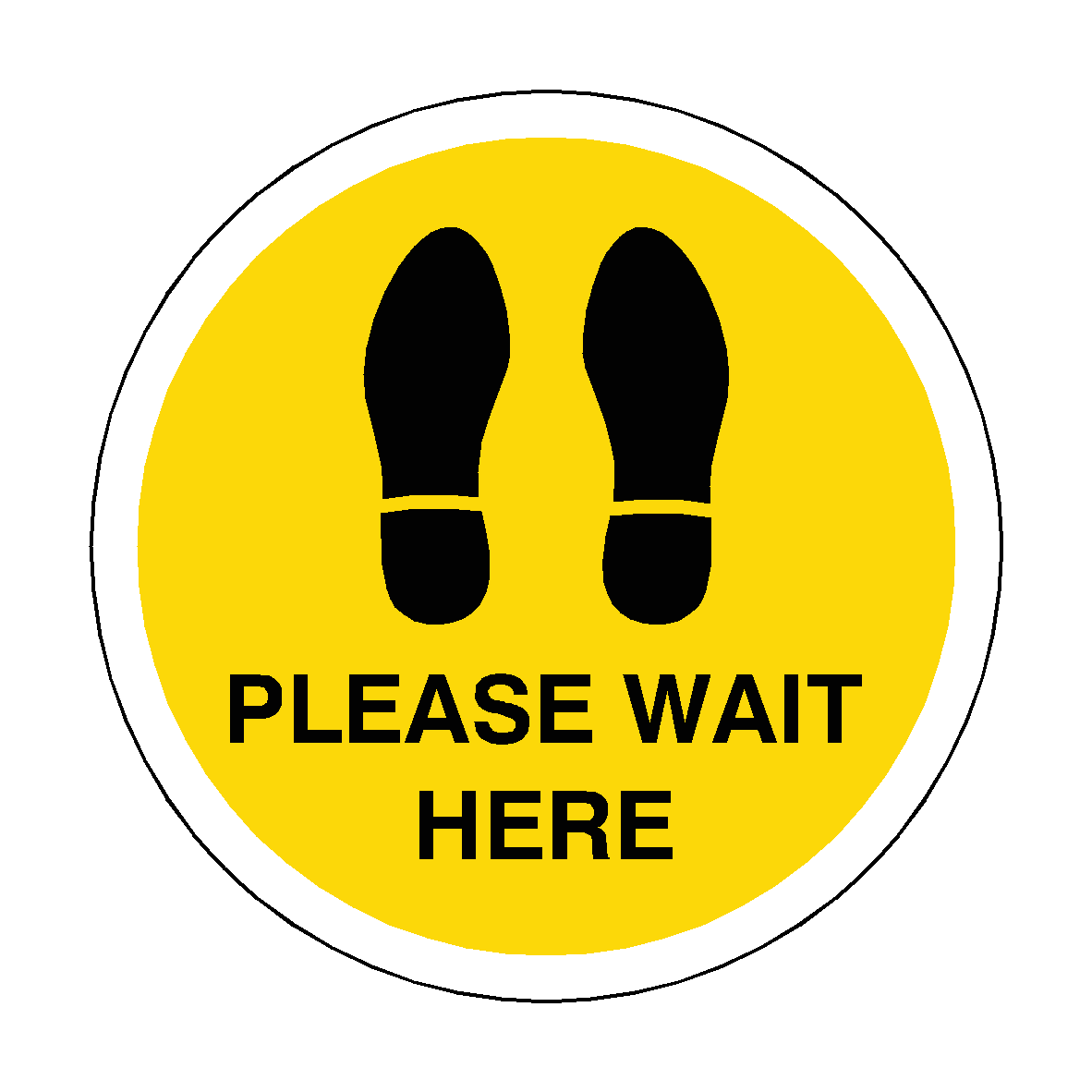 Please Wait Here Floor Sticker - Yellow | Safety-Label.co.uk