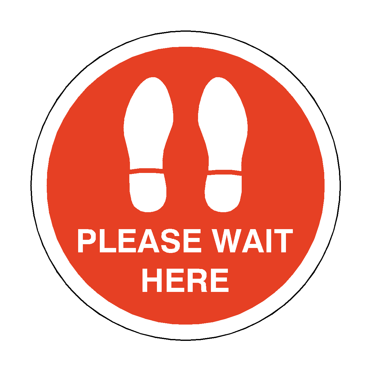 Please Wait Here Floor Sticker - Red | Safety-Label.co.uk