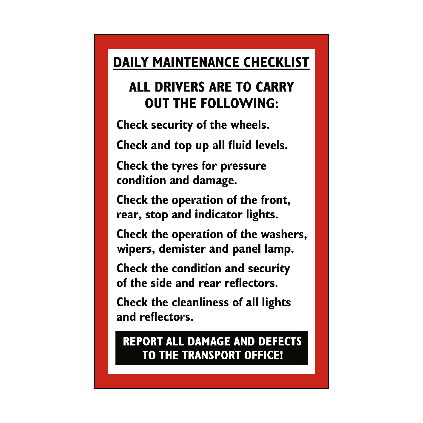 Daily Vehicle Maintenance Sticker | Safety-Label.co.uk