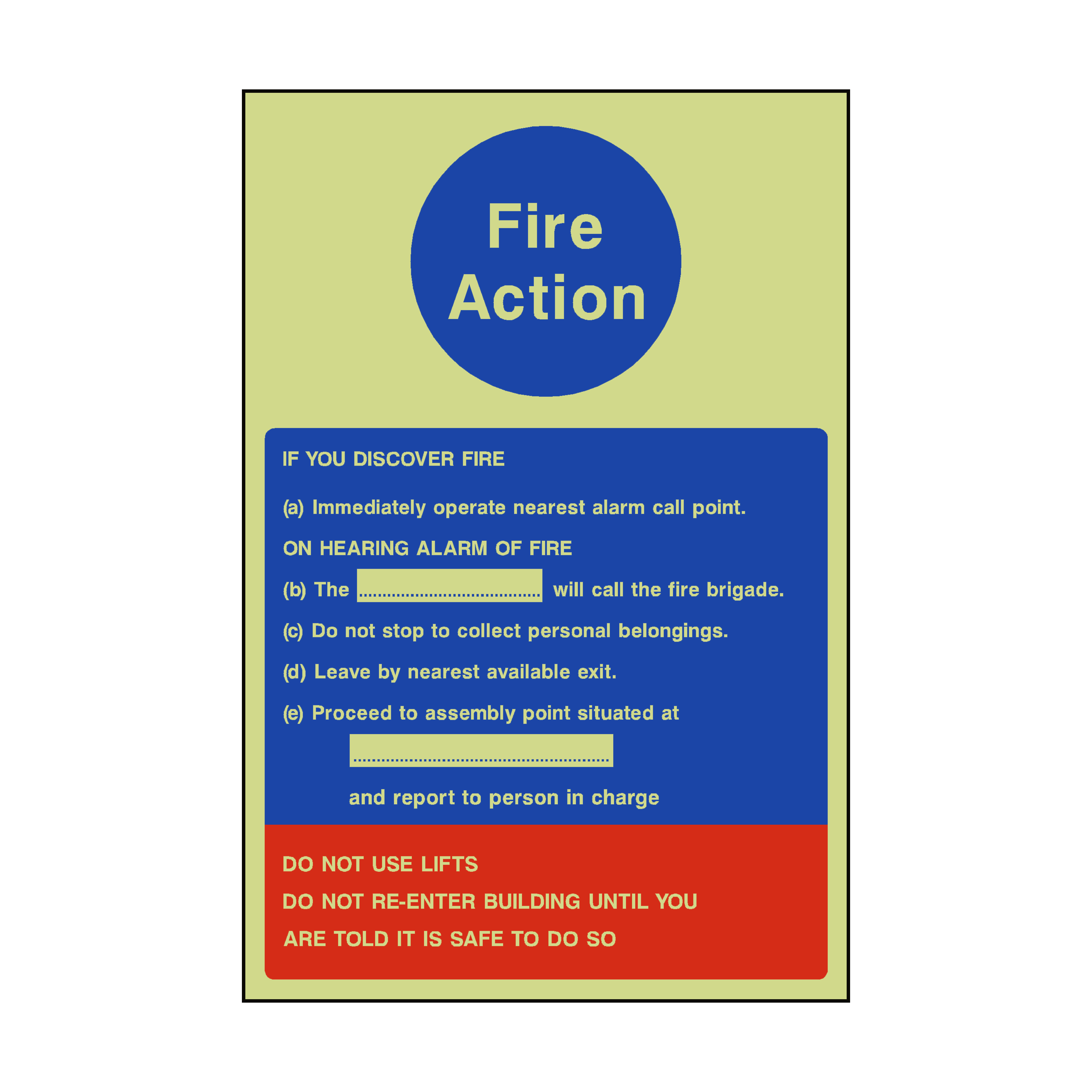 Fire Action Notice Version 1 Photoluminescent Sticker | Safety-Label.co.uk
