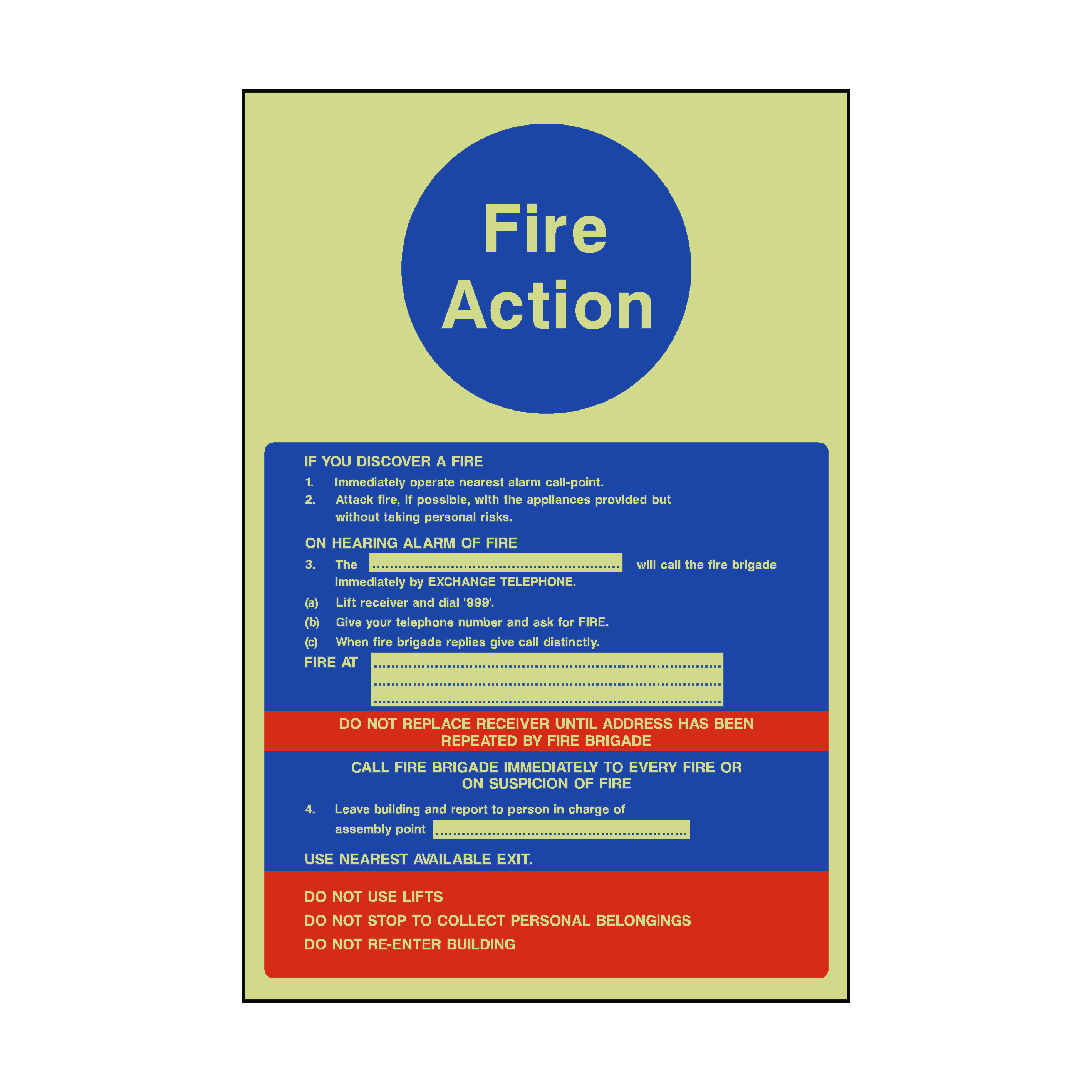 Fire Action Notice Version 2 Photoluminescent Sticker | Safety-Label.co.uk