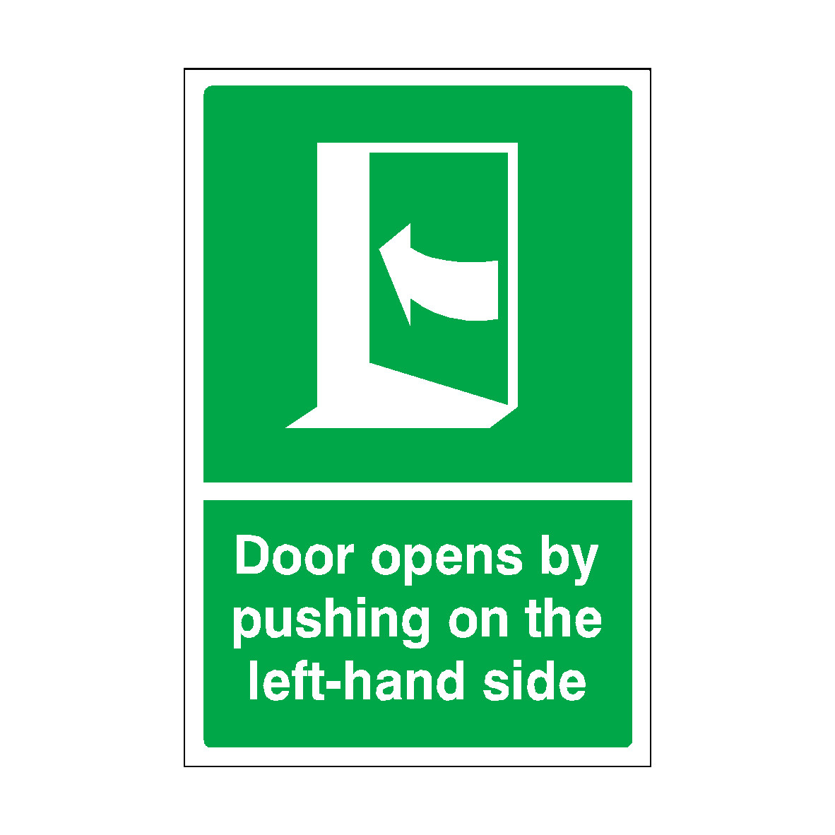Door Opens By Pushing On The Left-hand Side Sign | Safety-Label.co.uk